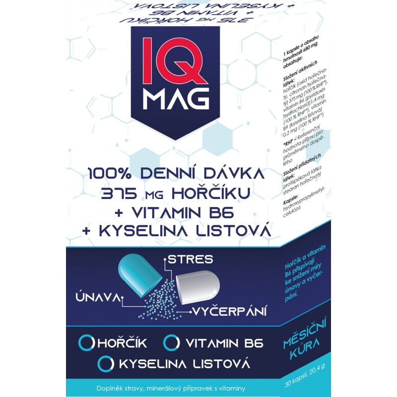 IQ MAG Hořčík 375 mg + B6 + kyselina listová 30 kapslí | Onlinelekarna.cz